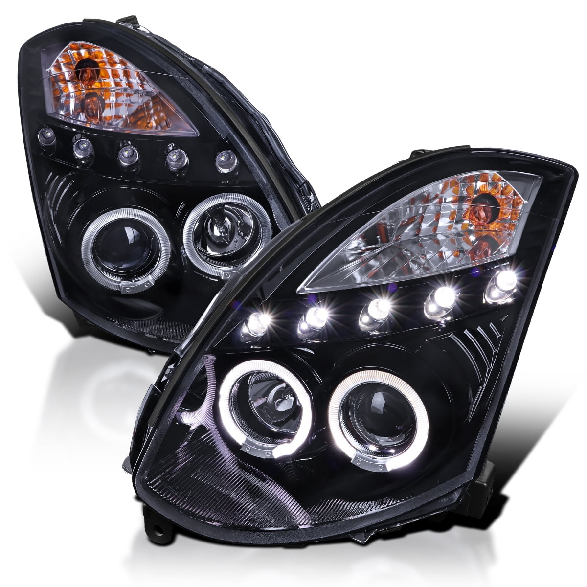 Spec-D Tuning Dual Halo LED Projector Headlights Black Smoke Compatible ...