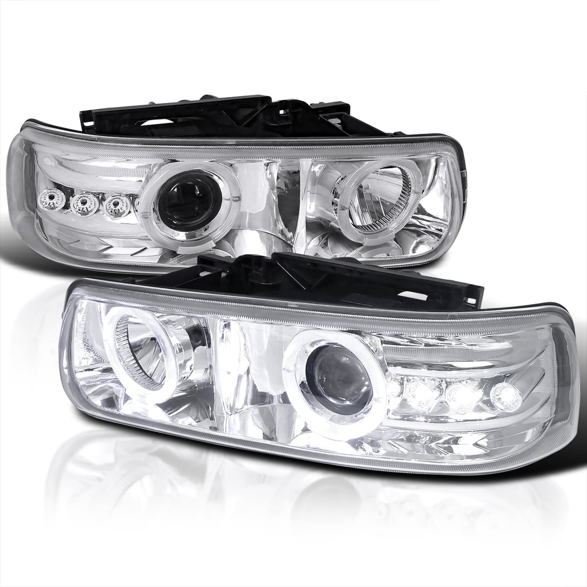 Spec-D Tuning Dual Halo Rim Chrome Housing Clear Lens Projector LED ...