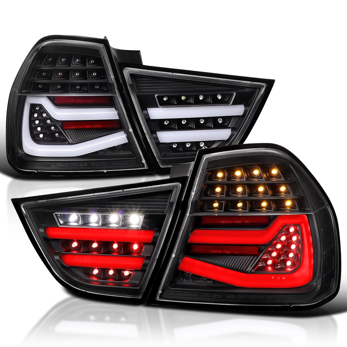 Spec-D Tuning Full LED Black Tail Lights w/Fiber Optic Parking Light S ...