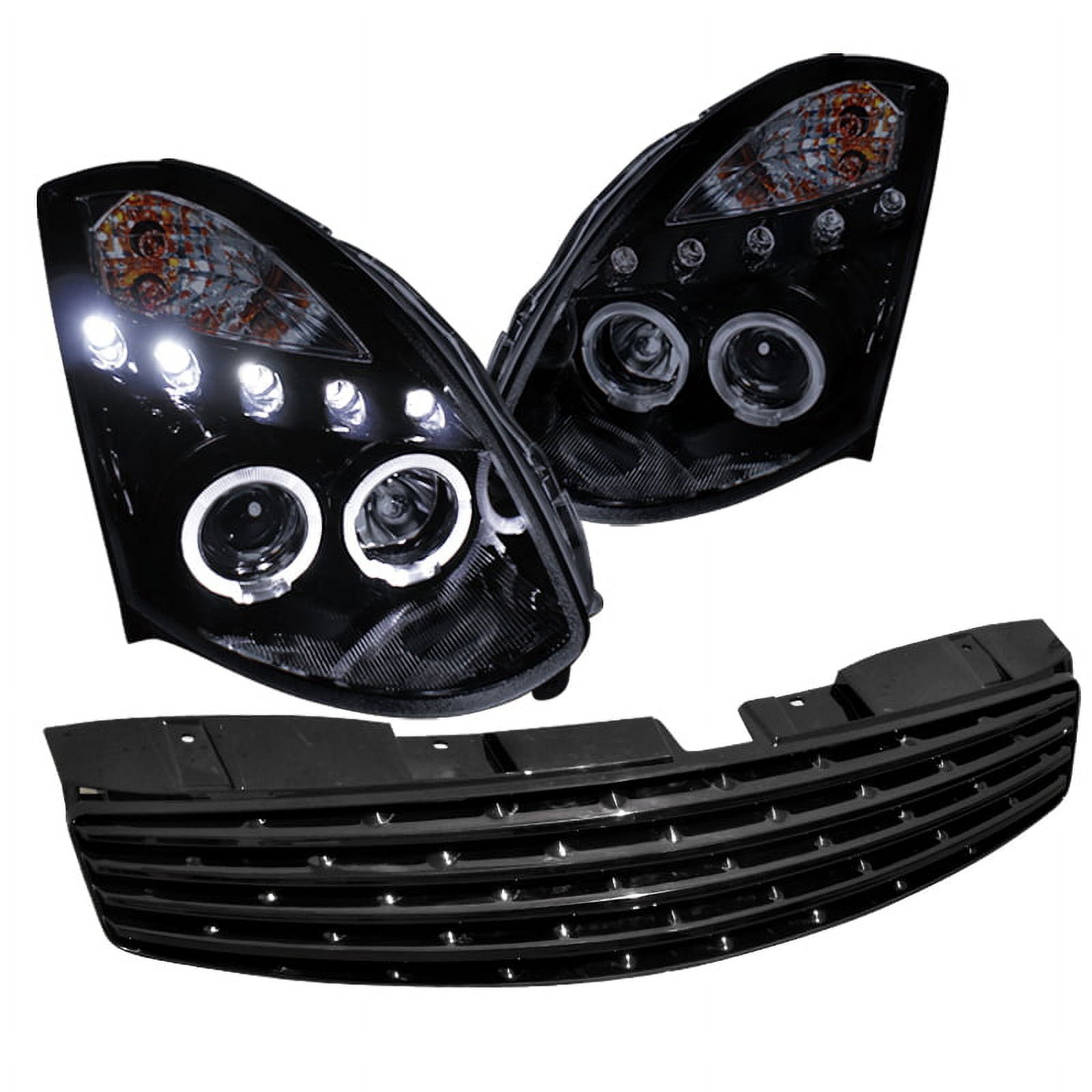 Spec-D Tuning Glossy Black Halo LED Projector Headlights Front Grille ...