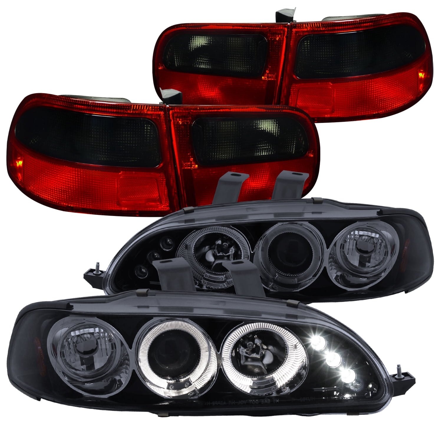 Spec-D Tuning Glossy Black Halo LED Projector Headlights + Red/Smoke ...