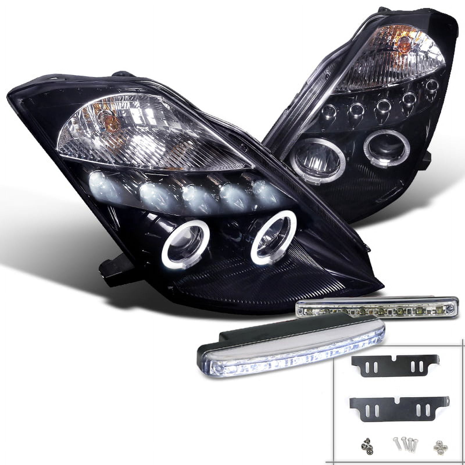 Spec-D Tuning Glossy Black Halo Projector Headlight + White LED Fog ...