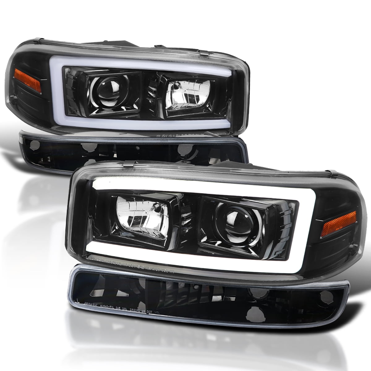 Spec-D Tuning Glossy Black LED Light Bar Projector Headlights + Bumper ...