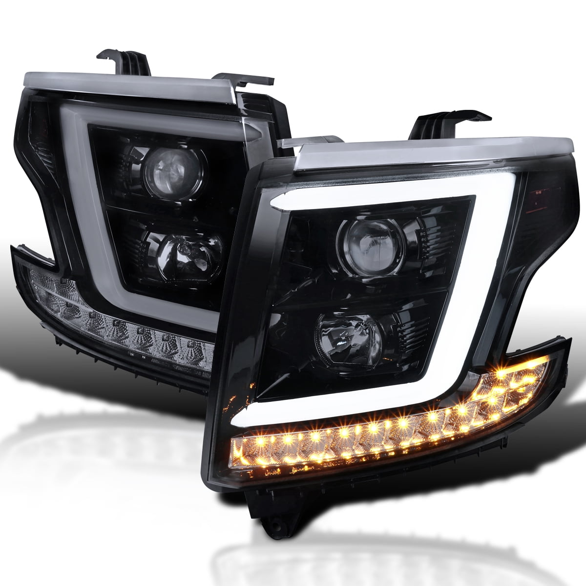 Spec-D Tuning Glossy Black LED Light Bar Projector Headlights ...