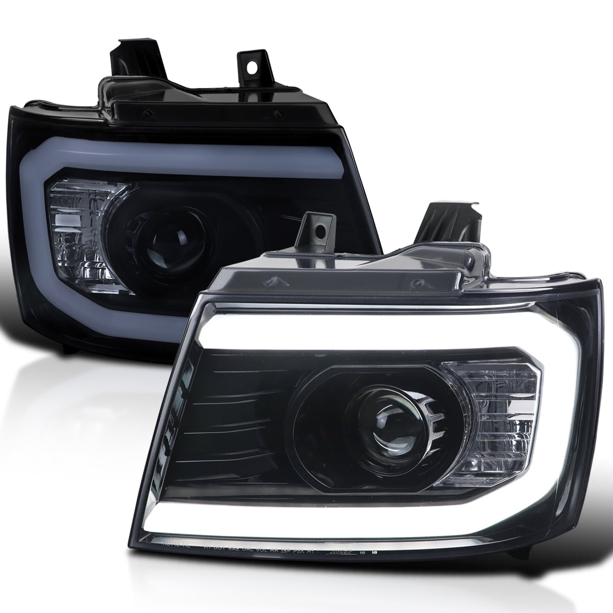 Spec-D Tuning Glossy Black Smoke DRL LED Strip Projector Headlights Compatible with 2007-2013 ...