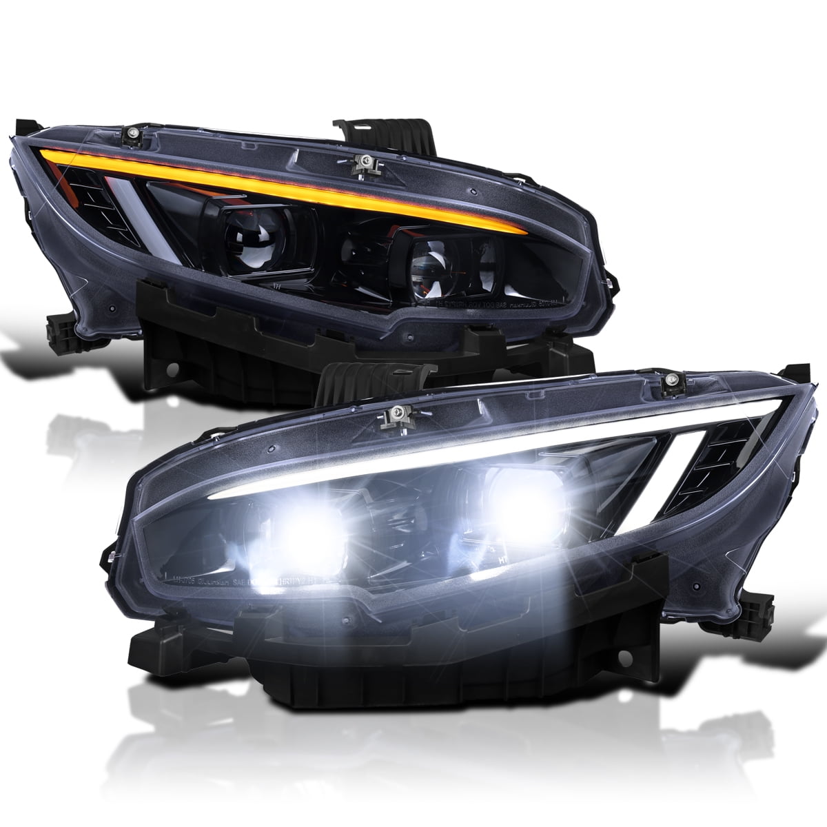 Spec-D Tuning Glossy Black Smoke Full LED DRL Projector Headlights w ...