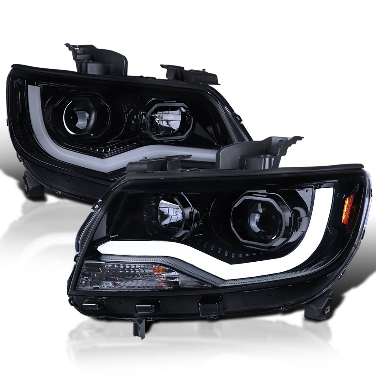 Spec-D Tuning Glossy Black Smoke LED Light Bar Projector Headlights ...