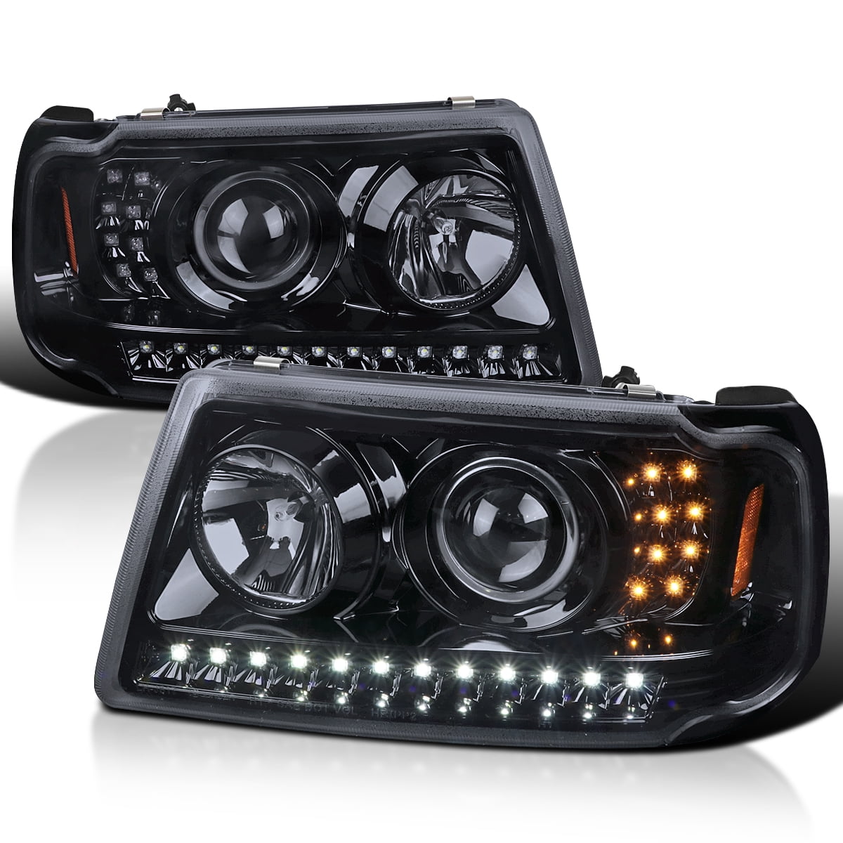 Spec-D Tuning Glossy Black LED DRL Strip Projector Headlights for 2001 ...
