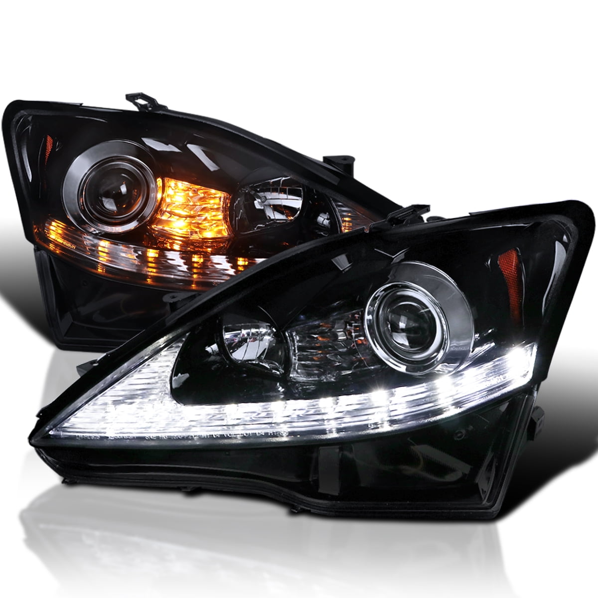 Spec-D Tuning Glossy Black Smoke Projector Headlights w/ Sequential LED ...