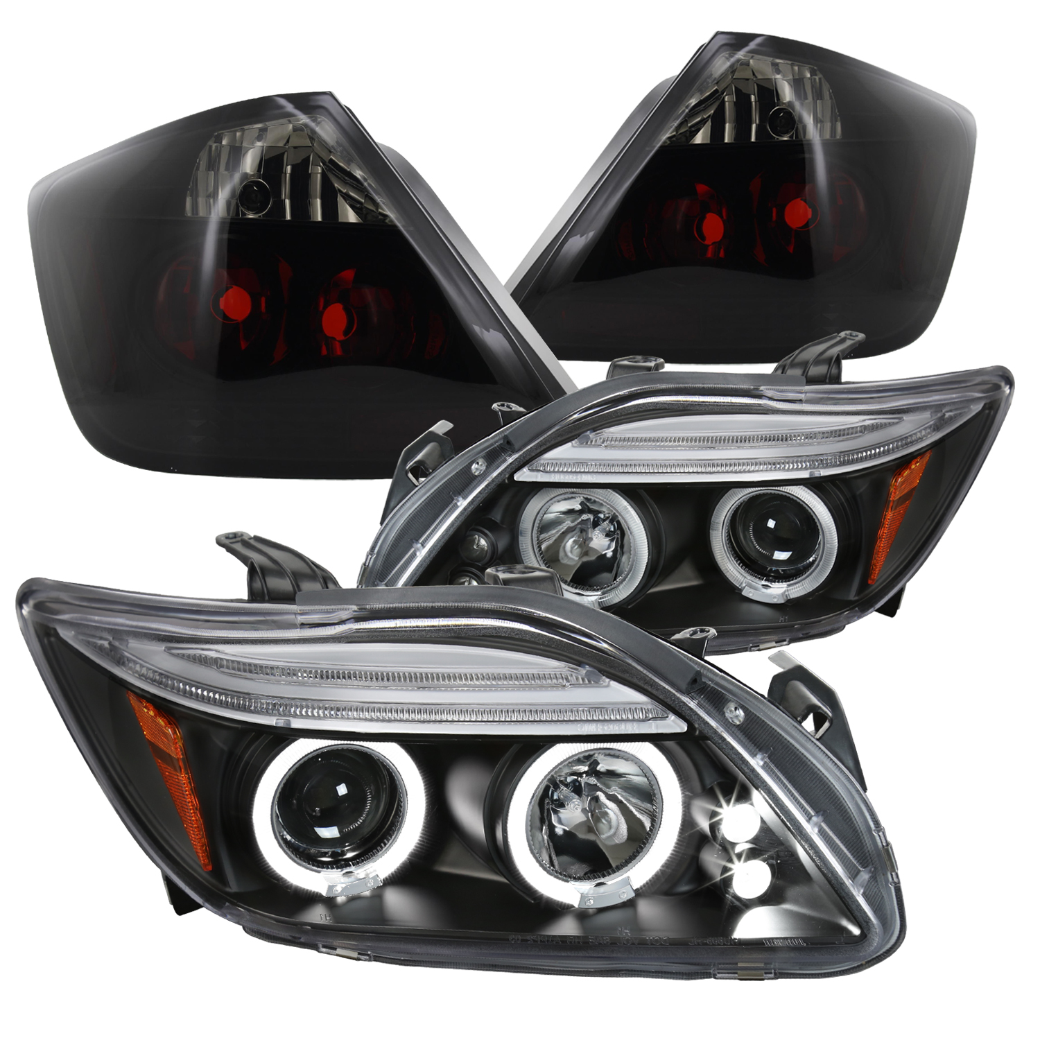 Spec-D Tuning Halo Black Projector Headlights + 6-LED Bumper Fog Lights ...