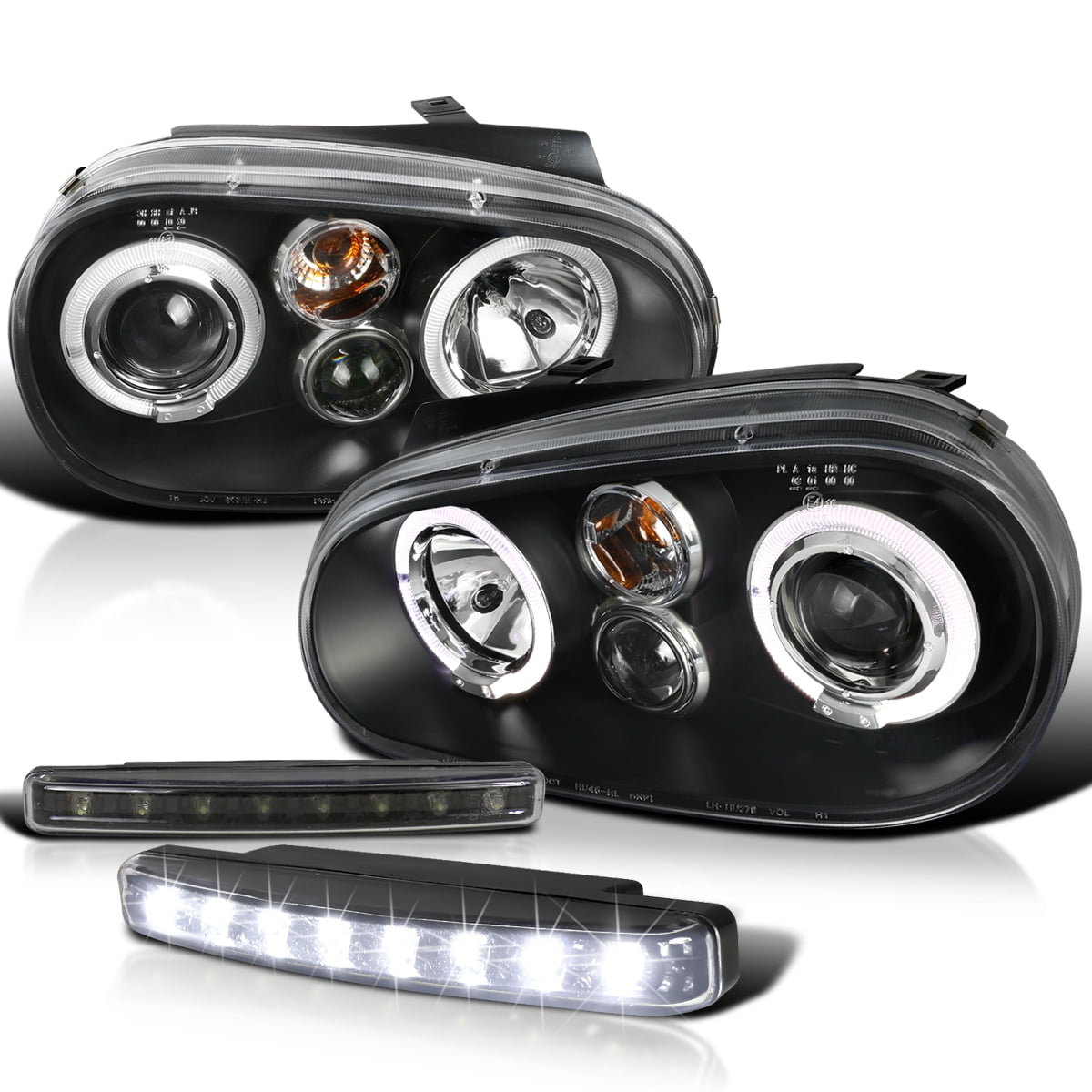Spec-D Tuning Halo Black Projector Headlights + 8-LED Bumper Fog Lamps ...