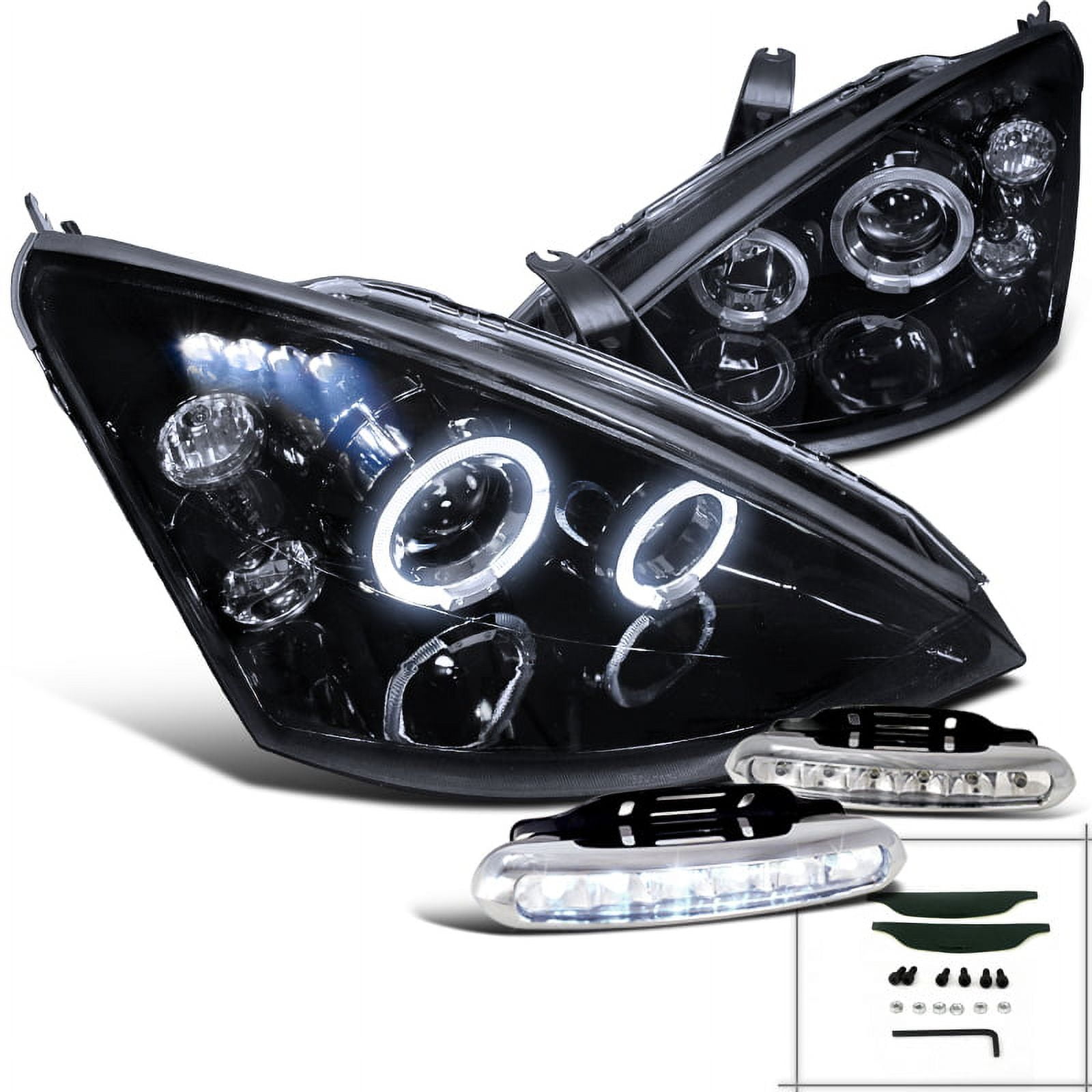 Spec-D Tuning Halo Glossy Black Projector Headlights w/ LED Bumper Fog ...