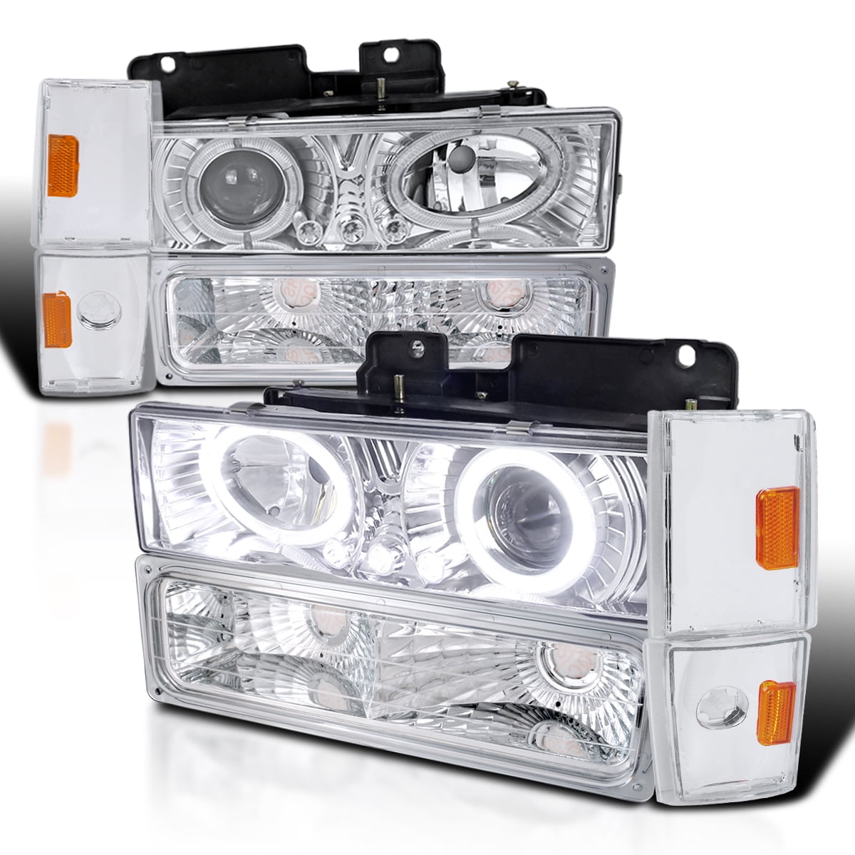 Spec-D Tuning Halo LED Chrome Projector Headlights + Corner Bumper ...