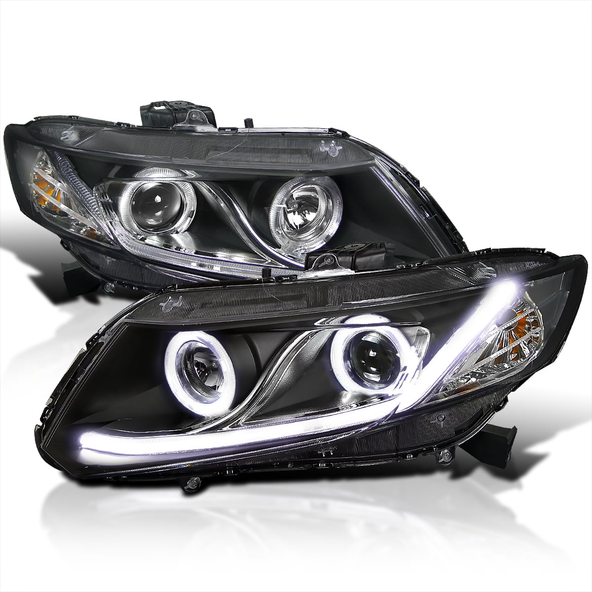 Spec-D Tuning Halo Projector Headlights W/ LED Light Bar Black ...