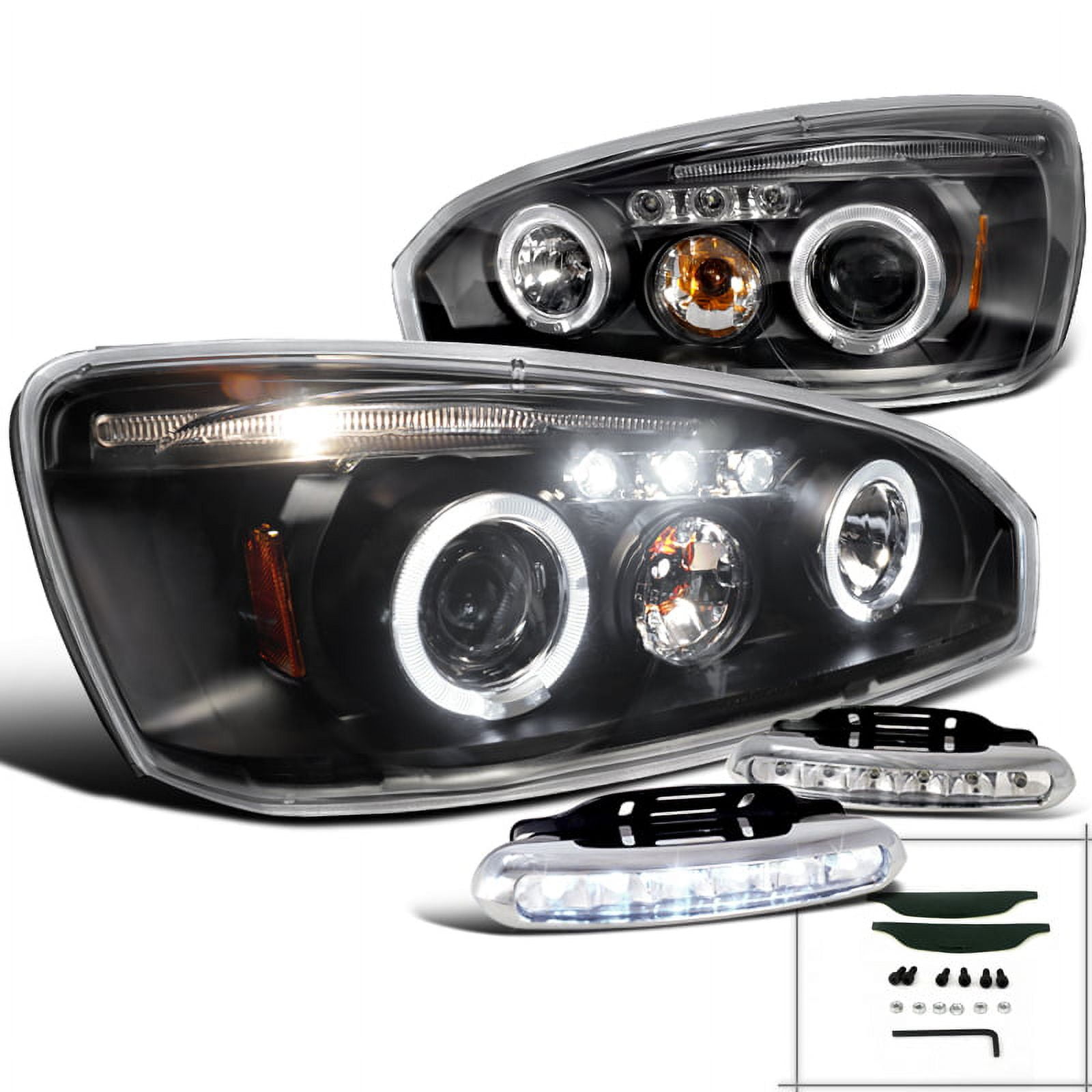 Spec-D Tuning Halo Rim Black Projector Headlights w/White LED Strips ...