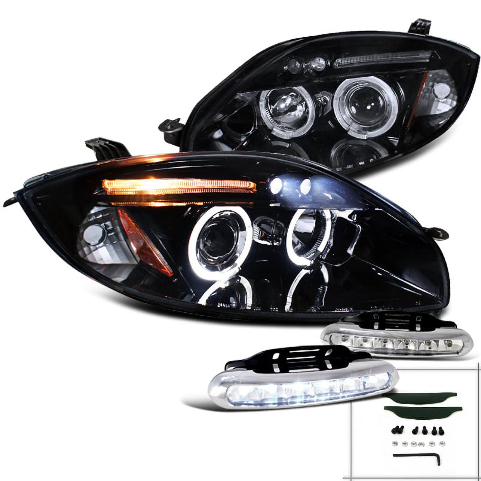 Spec-D Tuning Halo Rim LED Glossy Black Projector Headlights + LED ...