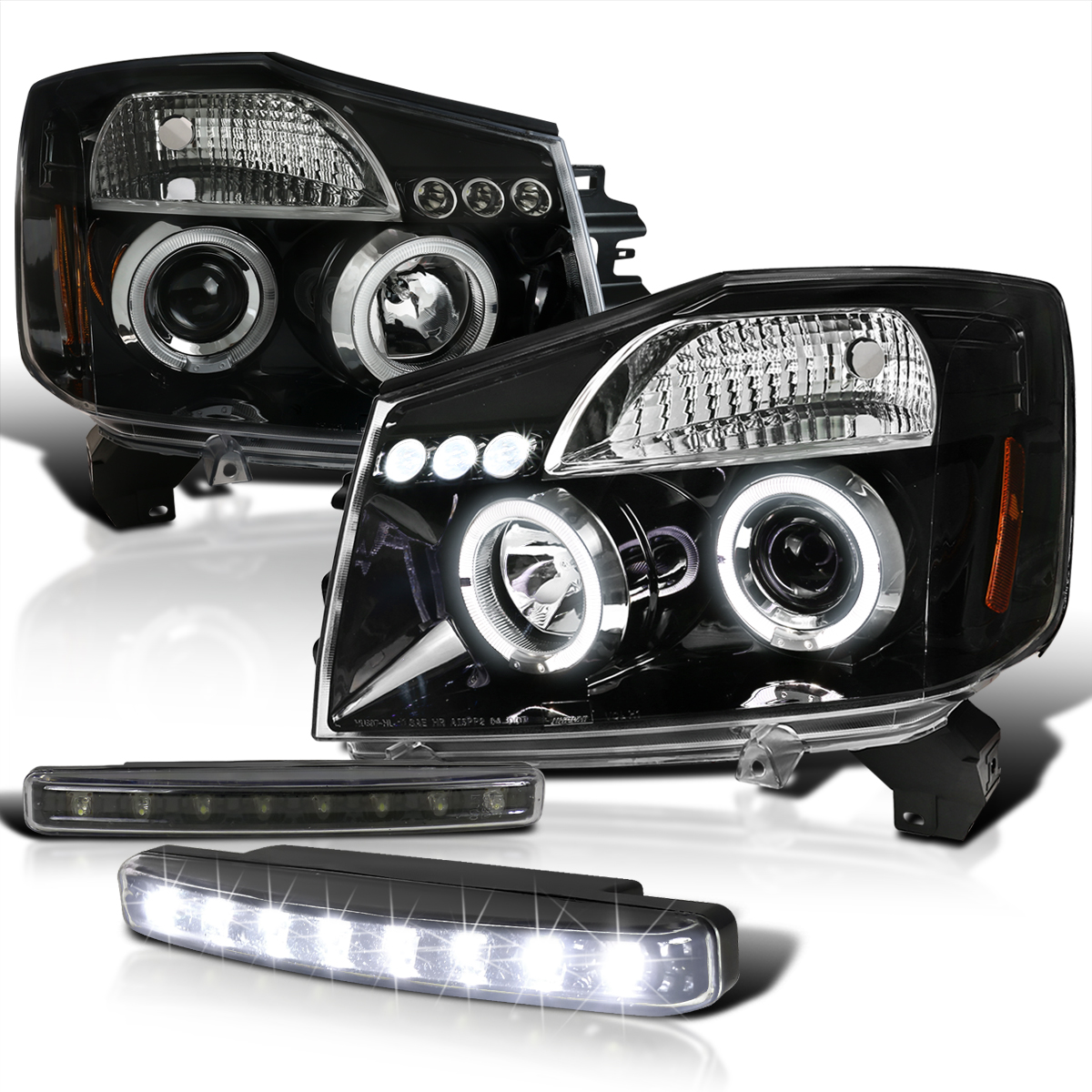 Spec-D Tuning Halo jet Black Projector Headlights w/ Black LED Fog ...