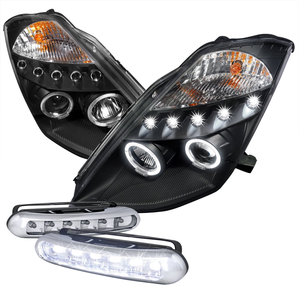 Spec-D Tuning JDM Black Halo Projector Headlights LED Daytime Fog Lamp ...
