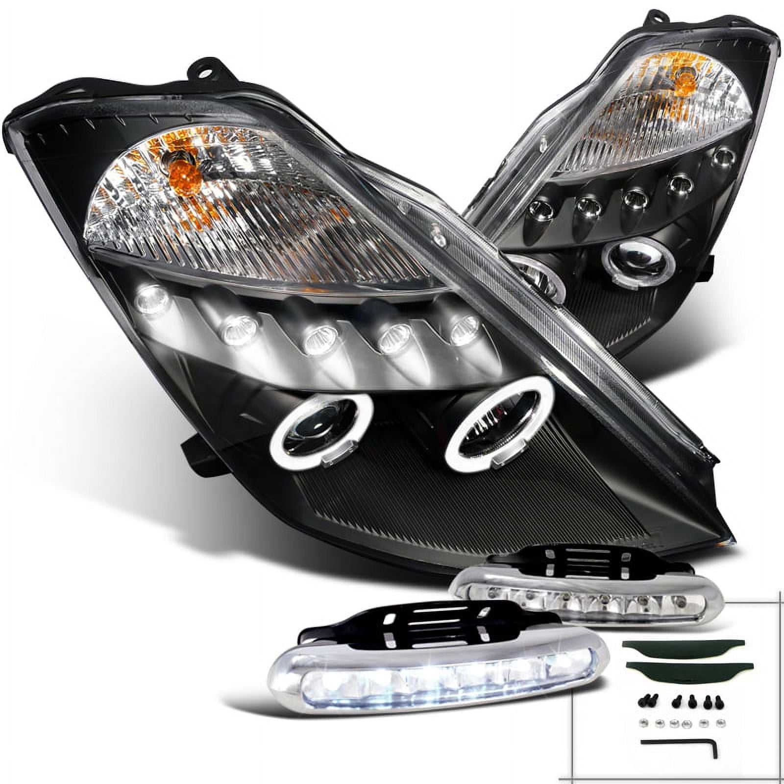 Spec-D Tuning JDM Black Halo Projector Headlights LED Daytime Fog Lamp ...