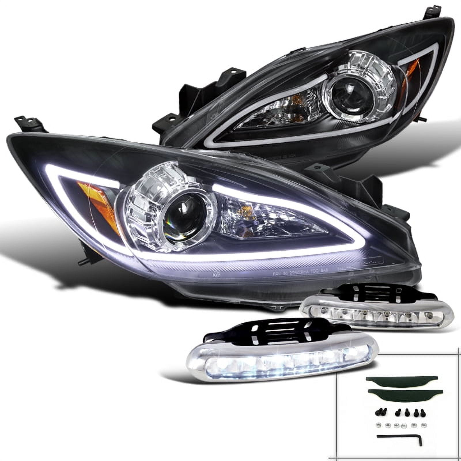 Spec-D Tuning JDM Black LED Strip Projector Headlights w/ 6-LED Fog ...