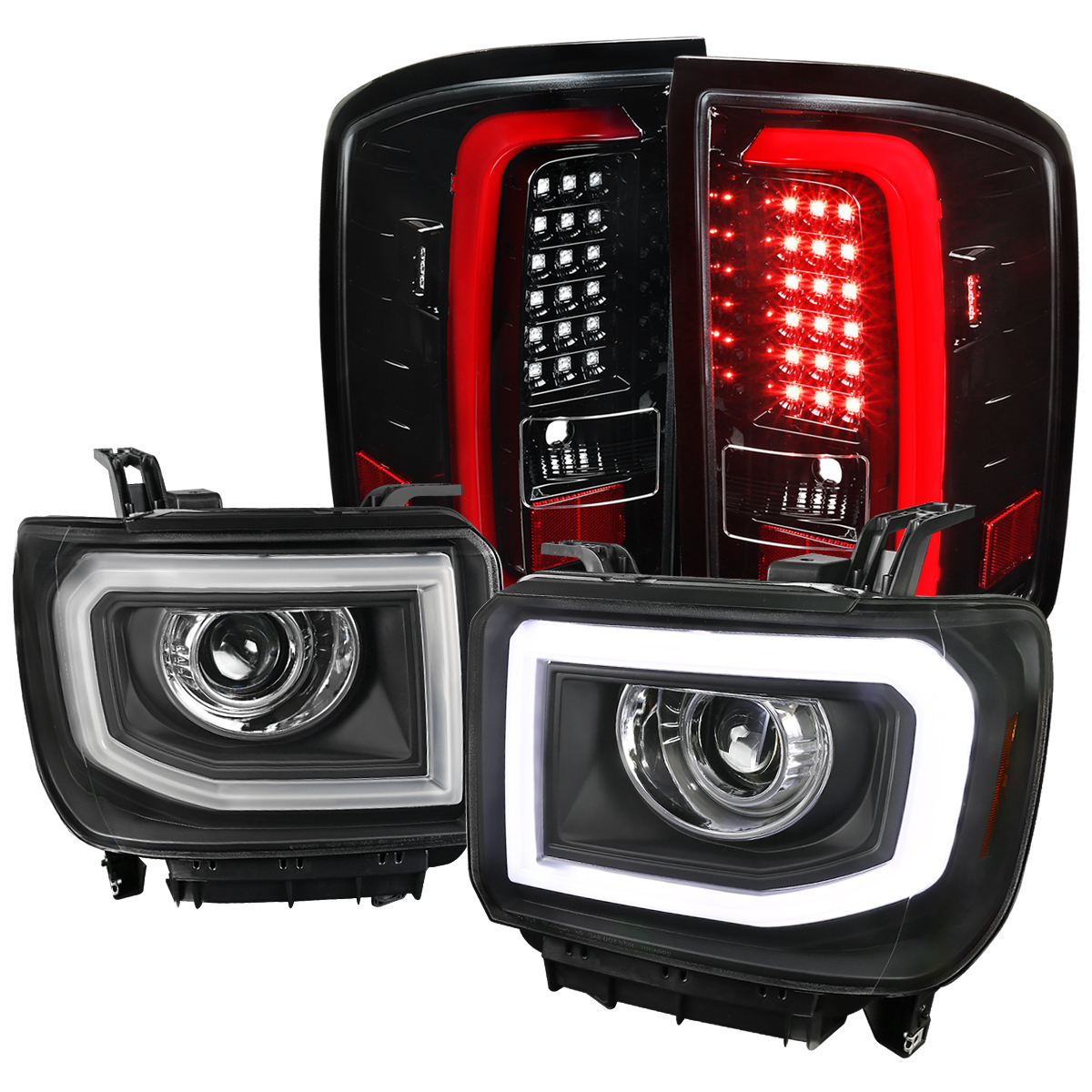 Spec-D Tuning JDM Black LED Strip Projector Headlights w/ 6-LED Fog ...