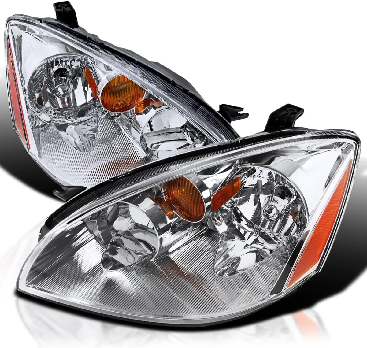 Spec-D Tuning Jdm Chrome Clear Headlights W/Amber Reflector Compatible ...