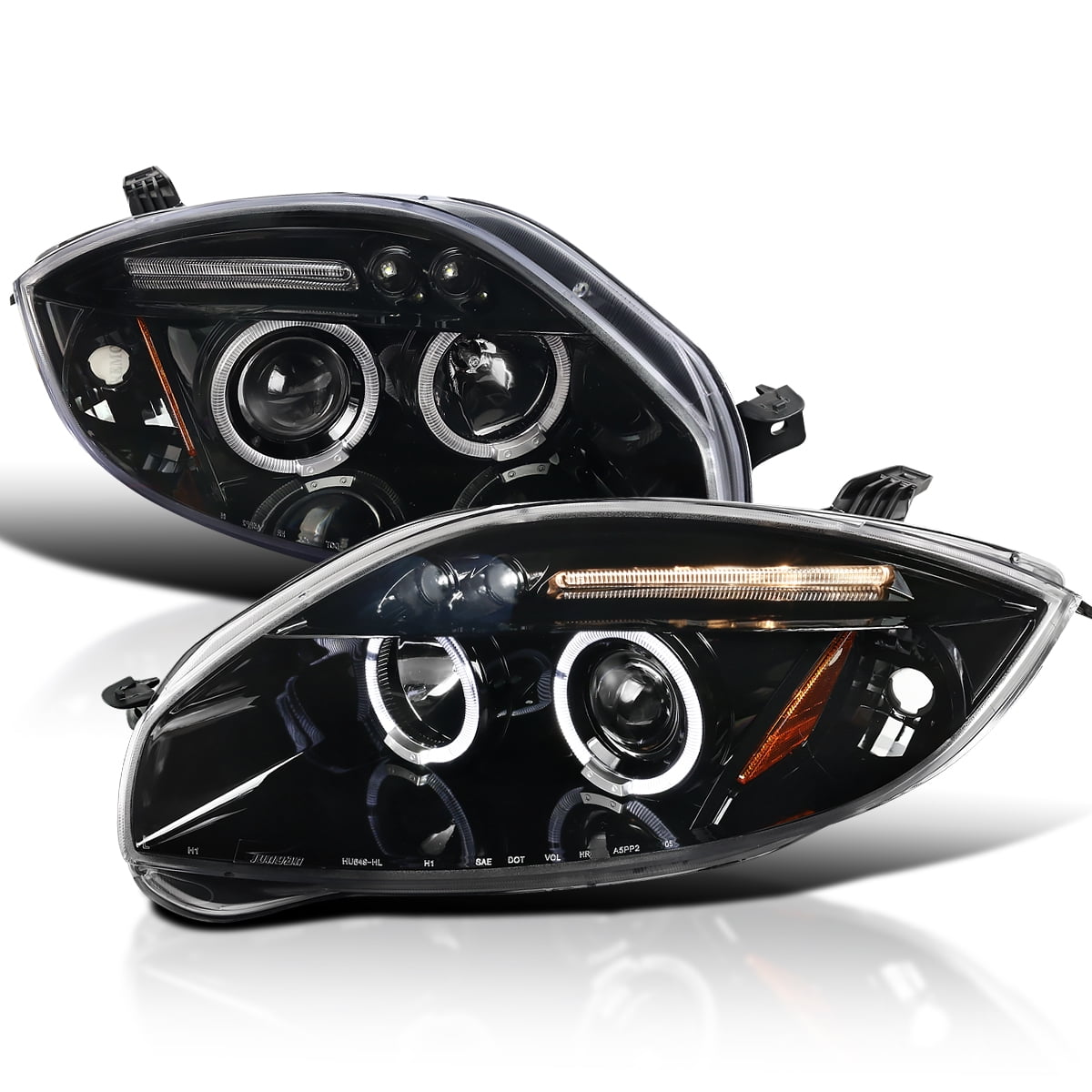 Spec-D Tuning LED Jet Black Dual Halo Projector Headlights Compatible ...