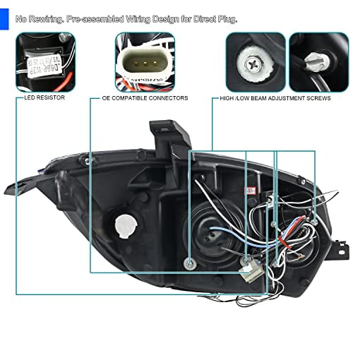 Spec-D Tuning Jet Black LED Dual Halo Projector Headlights Compatible ...
