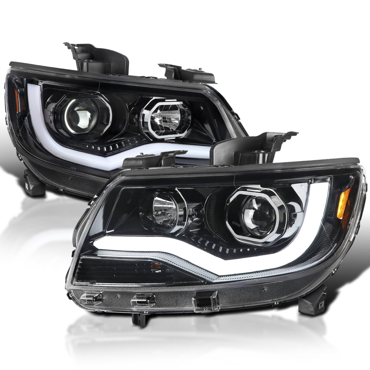 Spec-D Tuning Jet Black LED Light Bar Projector Headlights Compatible ...