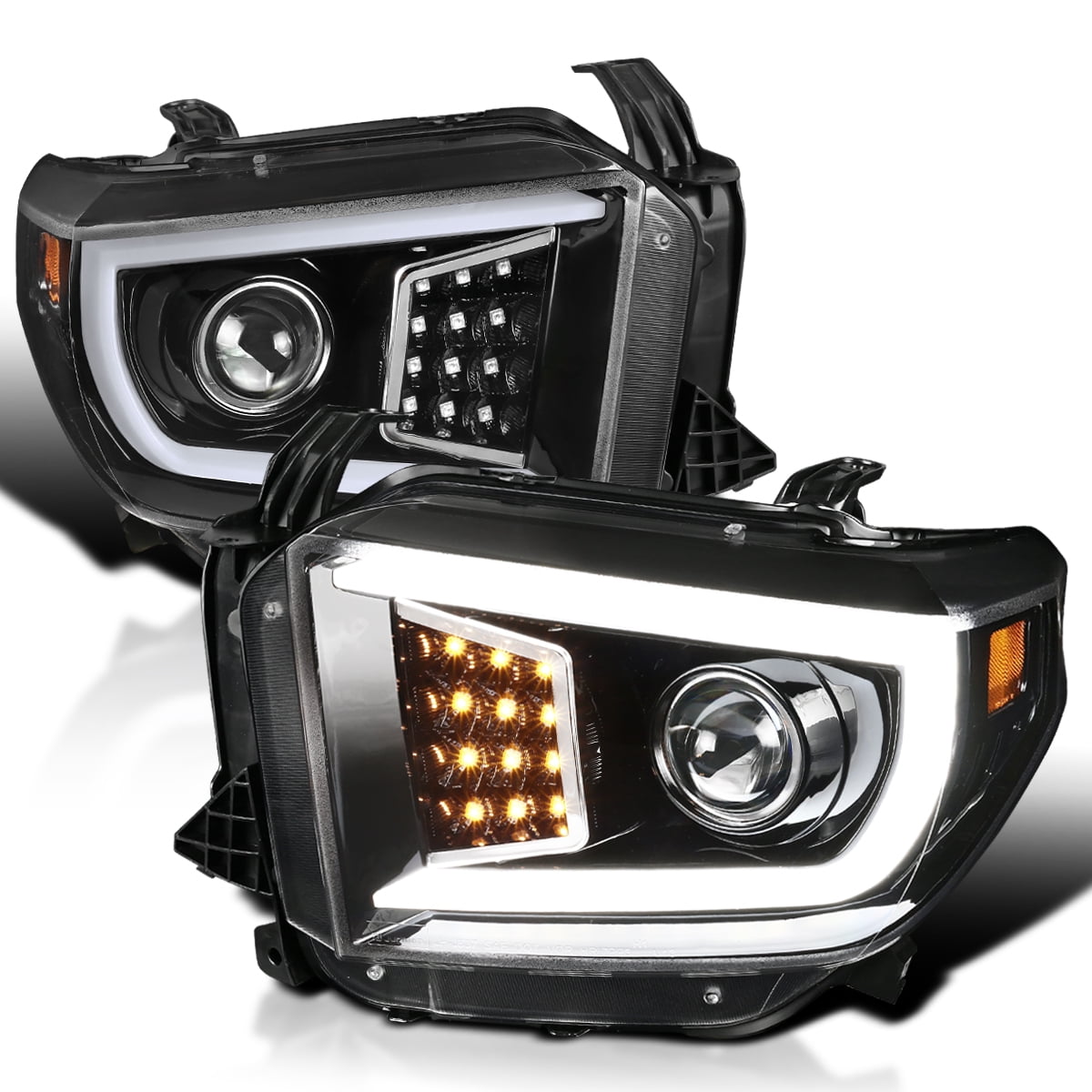 Spec-D Tuning Jet Black Projector Headlights w/ LED Light Bar Compatible with 2014-2021 Toyota ...