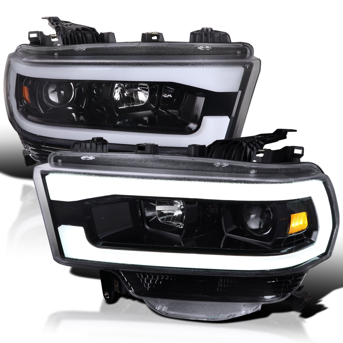 Spec-D Tuning Jet Black Projector Headlights w/ LED Bar Compatible with ...