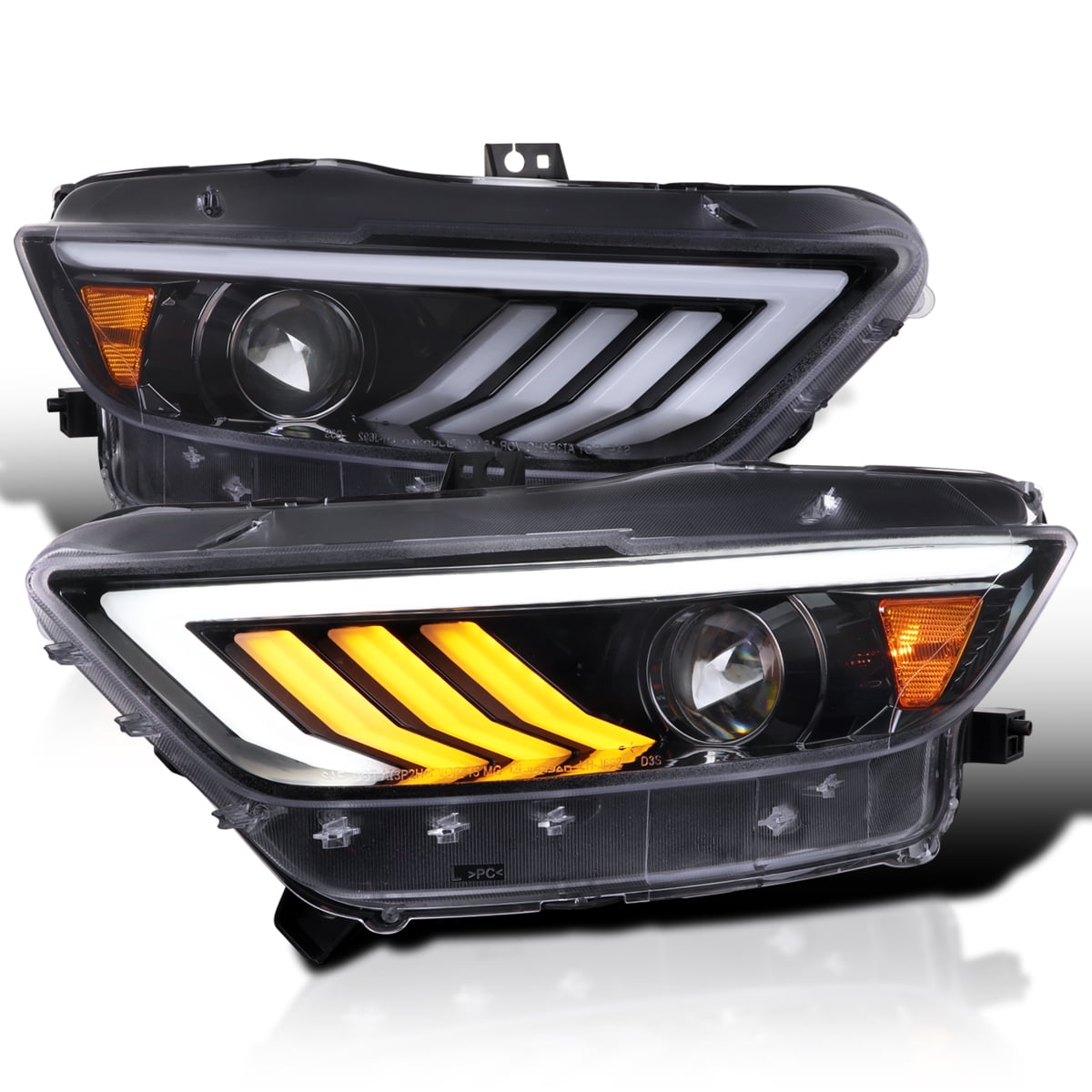 Spec-D Tuning Jet Black Projector Headlights w/ Sequential LED Turn ...