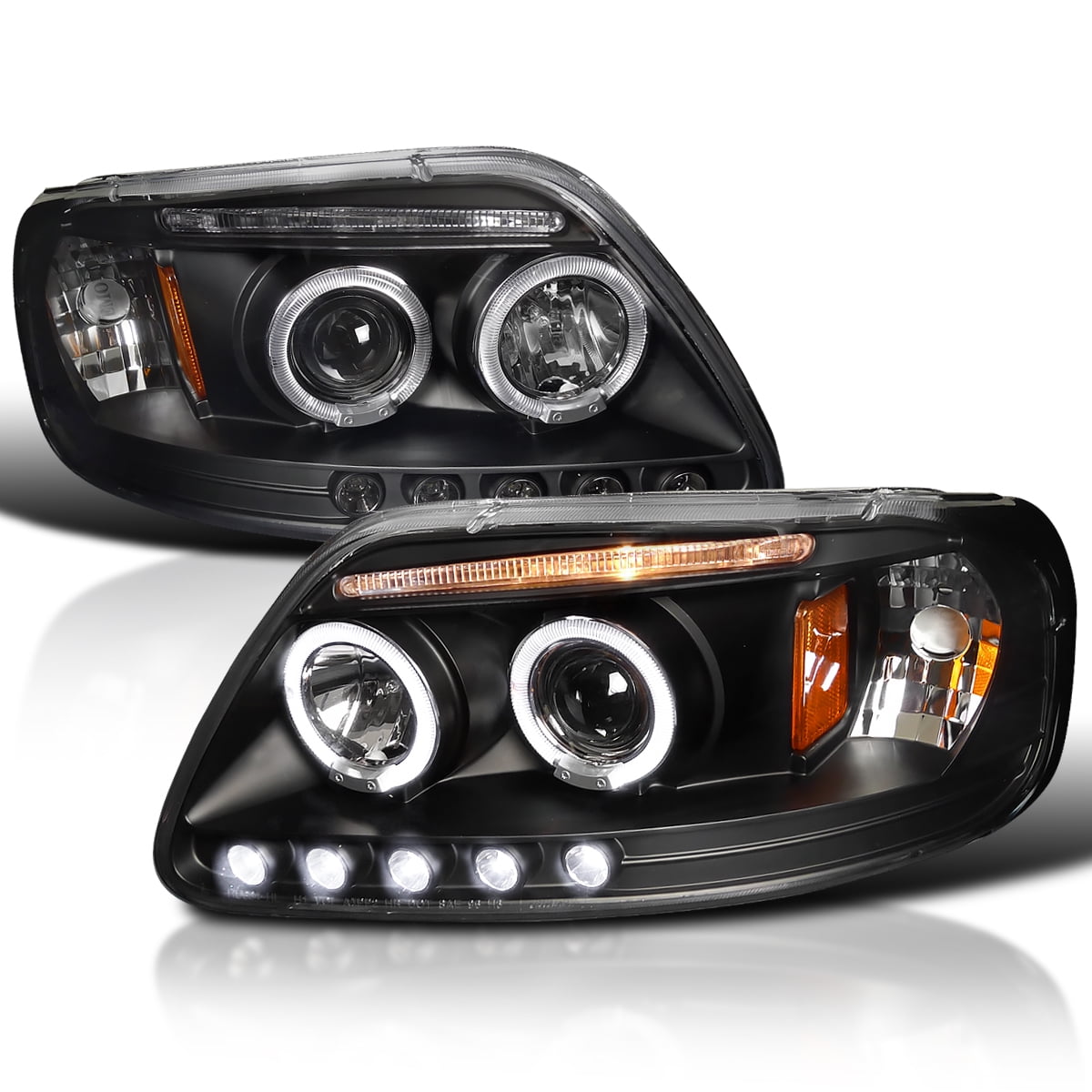 Spec-D Tuning LED Dual Halo Black Projector Headlights Compatible with ...