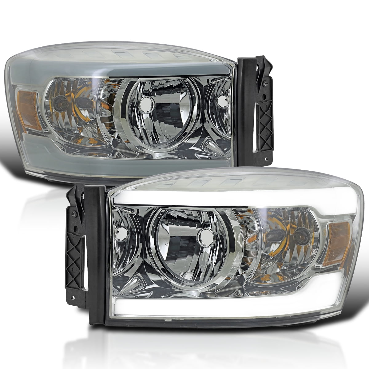 Spec-D Tuning Light Smoke Headlights with Amber Reflector and LED Strip ...