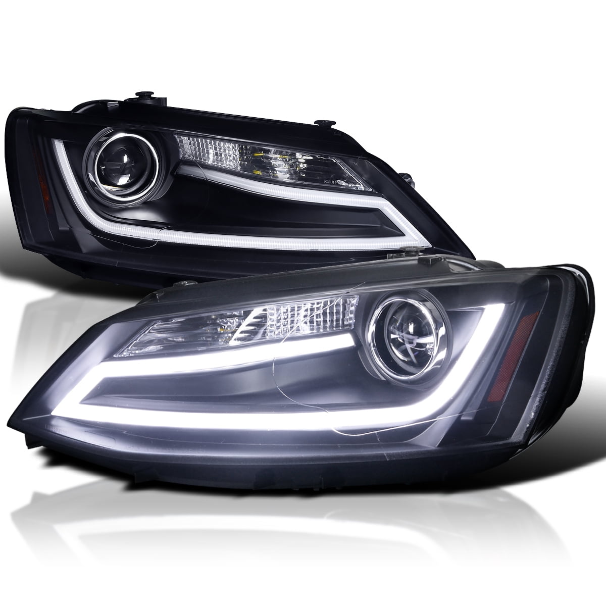 Spec-D Tuning Projector Headlights Black W/ LED Light Bar Compatible ...