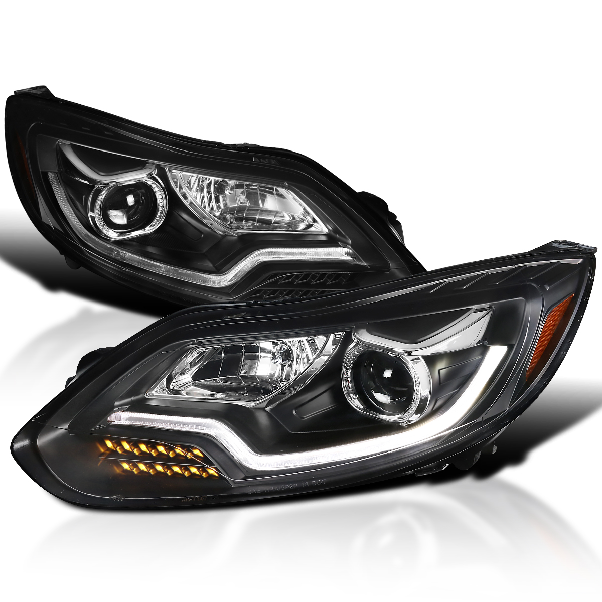 ANZO 2012-2014 Ford Focus Projector Headlights w/ Plank Style Design ...