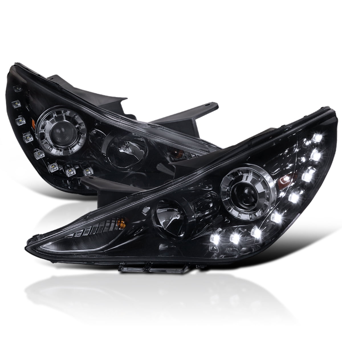 Spec-D Tuning SMD LED Glossy Black Smoked Projector Headlights ...