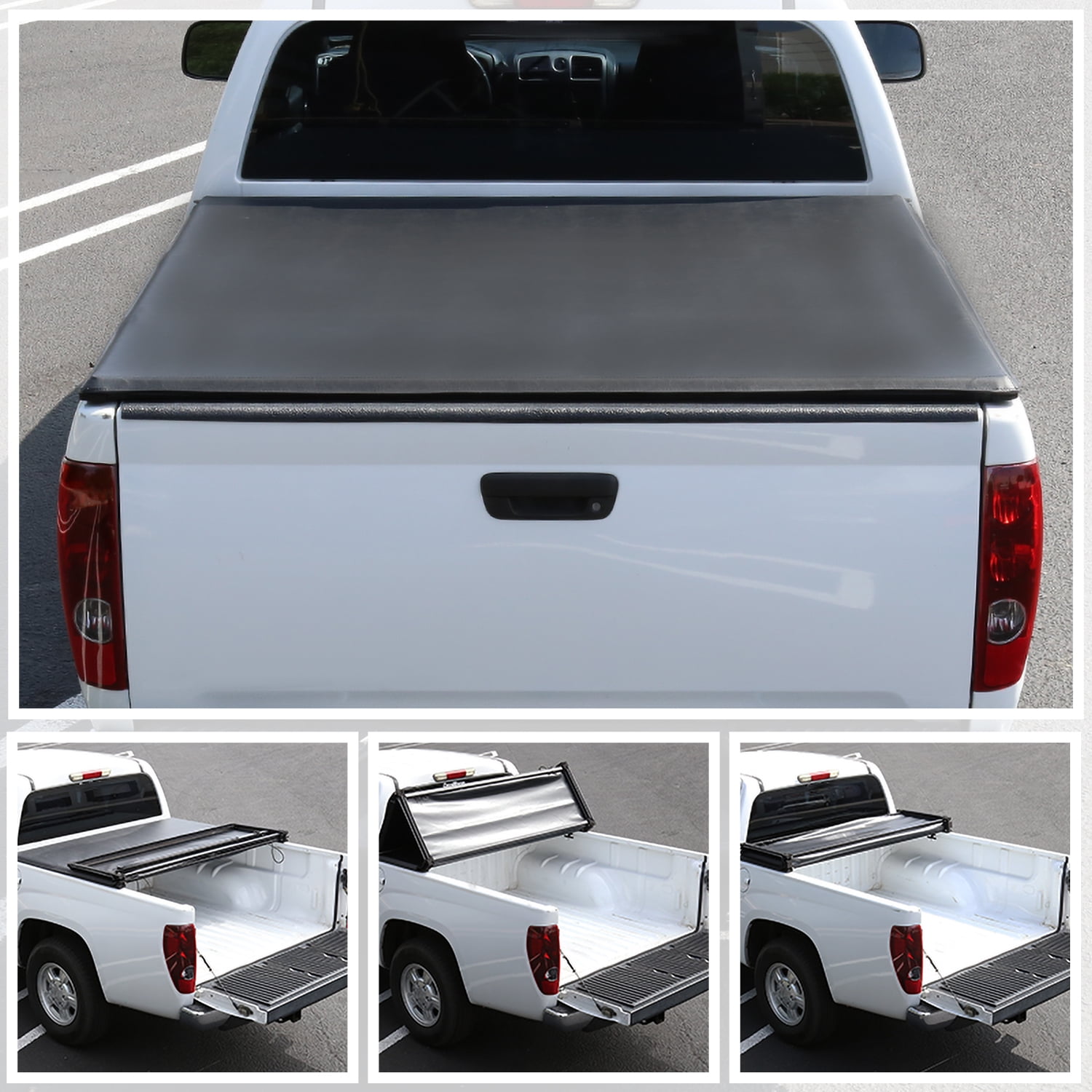 Spec-D Tuning Soft Tri-Fold Vinyl Tonneau Cover Compatible with 2016 ...