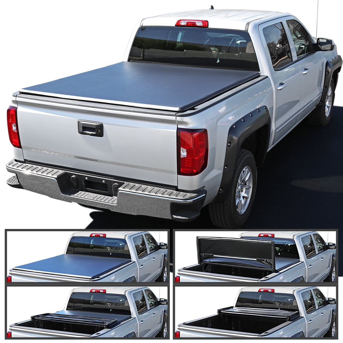 Spec-D Tuning Tri-Fold Vinyl Tonneau Cover Compatible with 2007-2019 ...