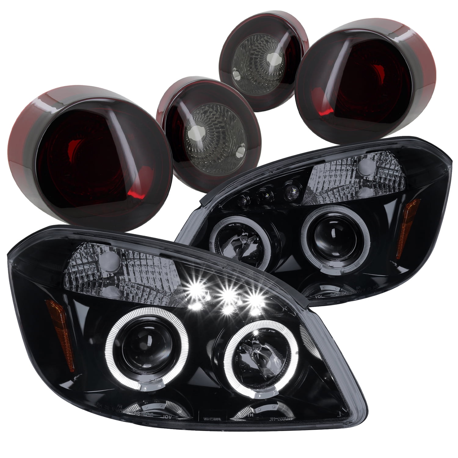 Spec-D Tuning jet Black Halo Projector Headlights w/ 6-LED Fog Lamps ...