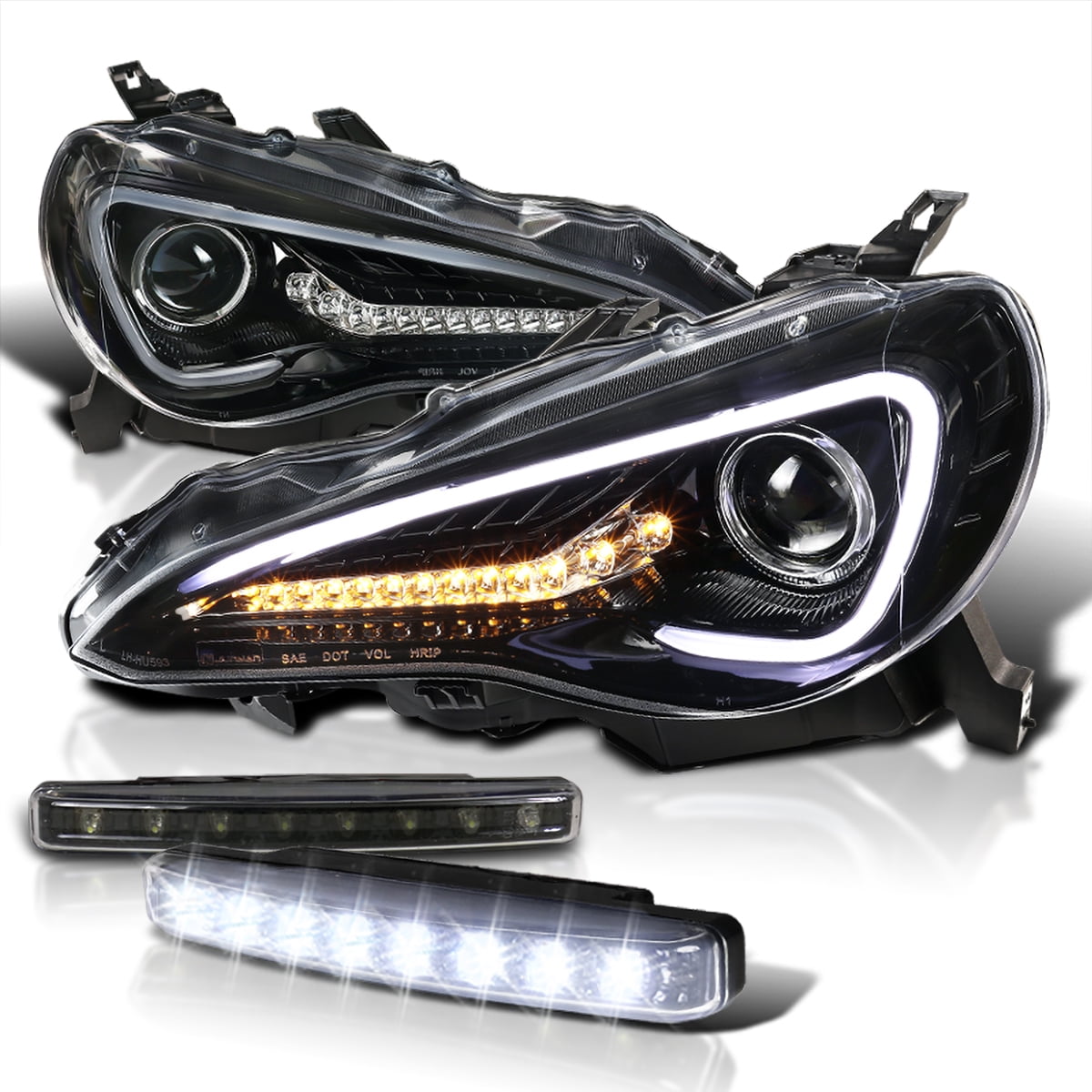 Spec-D Tuning jet Black Projector Headlights + Black Fog Compatible ...