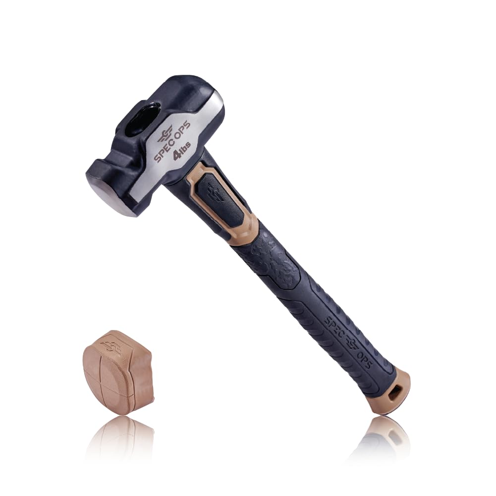 Spec Ops Tools Engineering Hammer, 4 lb Sledge hammer with Removable Soft Mallet Cap & Bi ...