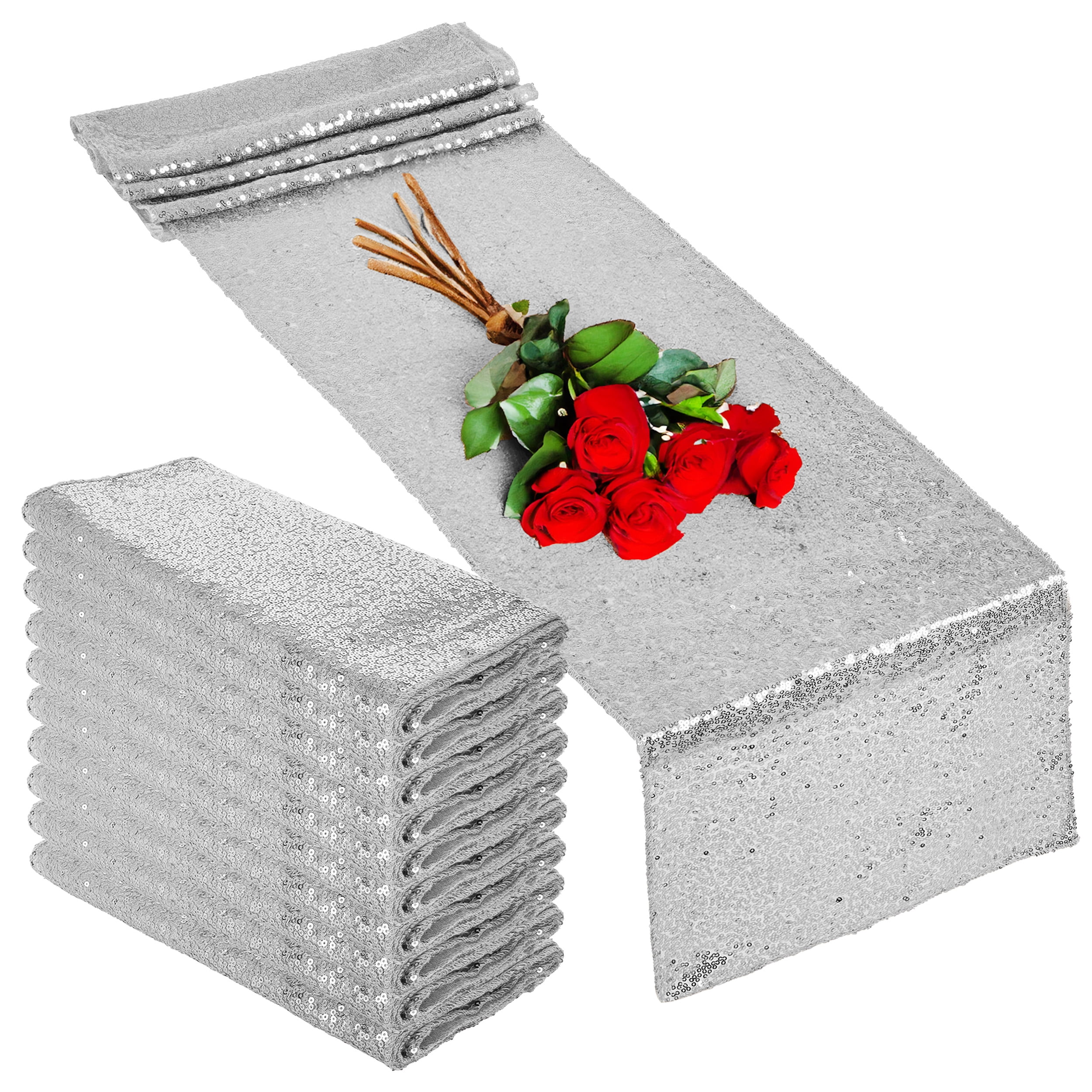 Spec101 Sequence Silver Table Runner Bulk 10pk Set - 12x96 inch Big ...