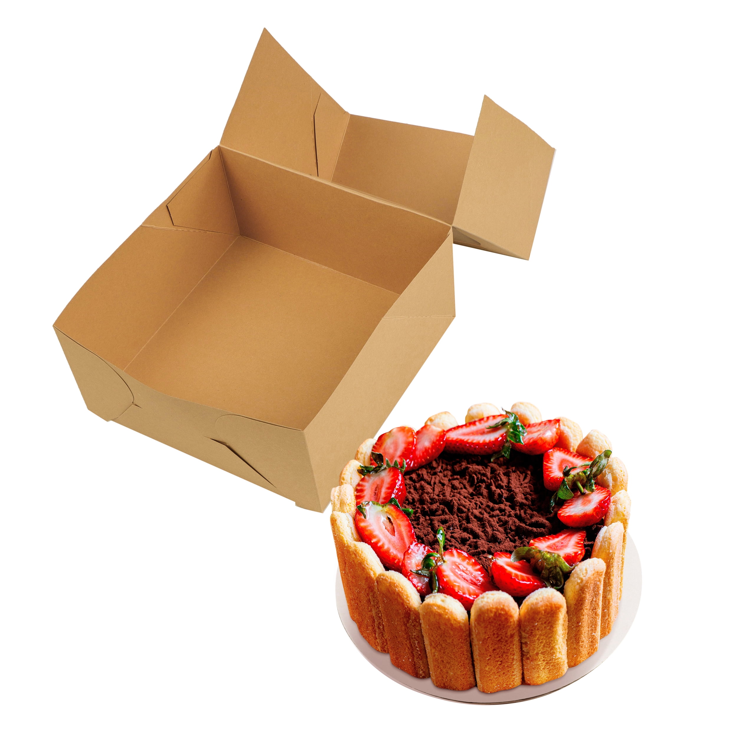 Spec101 Square Cake Boxes with Window - 10pk Kraft Brown Cake Boxes ...