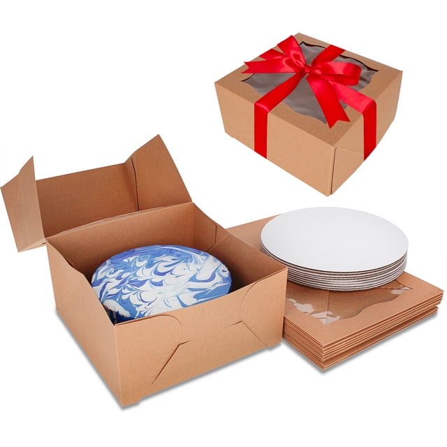Spec101 Square Cake Boxes with Window - 10pk Kraft Brown Cake Boxes ...