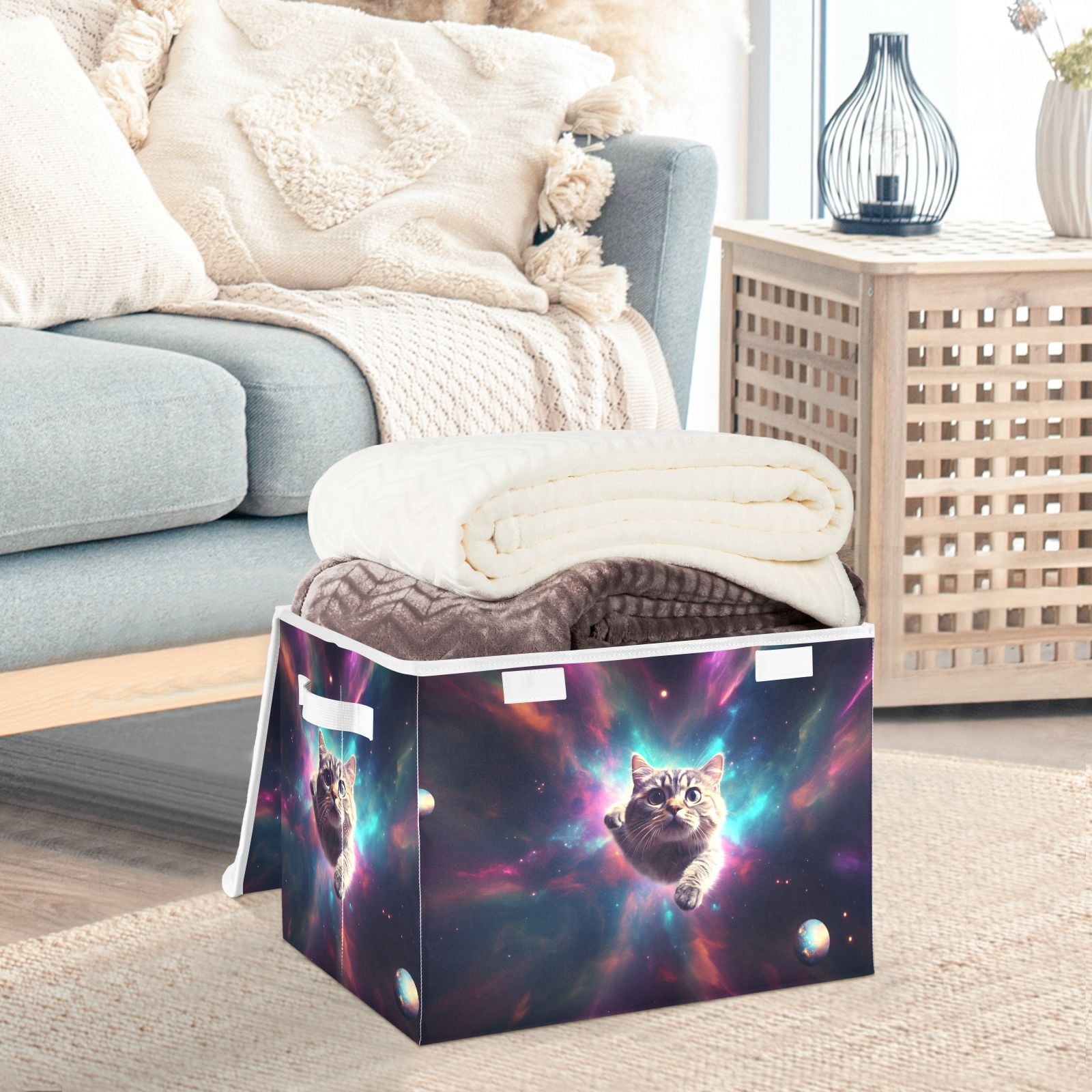 Spece Universe Cat Planets Storage Basket Foldable Laundry Basket Shelf ...