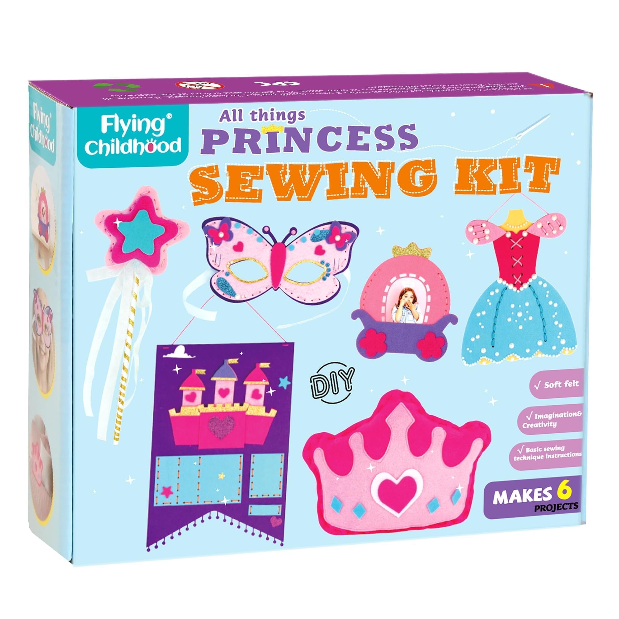 6 Princess Felt Sewing Craft Kit for Kids, Pretty Dress Castle Crown ...