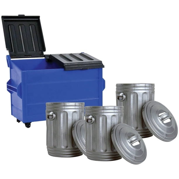 Blue Dumpster & 3 Trash Cans for WWE & AEW Wrestling Action Figures ...