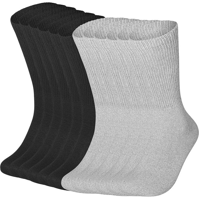 Special Essentials 12 Pairs Men's Black and Grey Cotton Diabetic Crew Socks 10-13 - Walmart.com