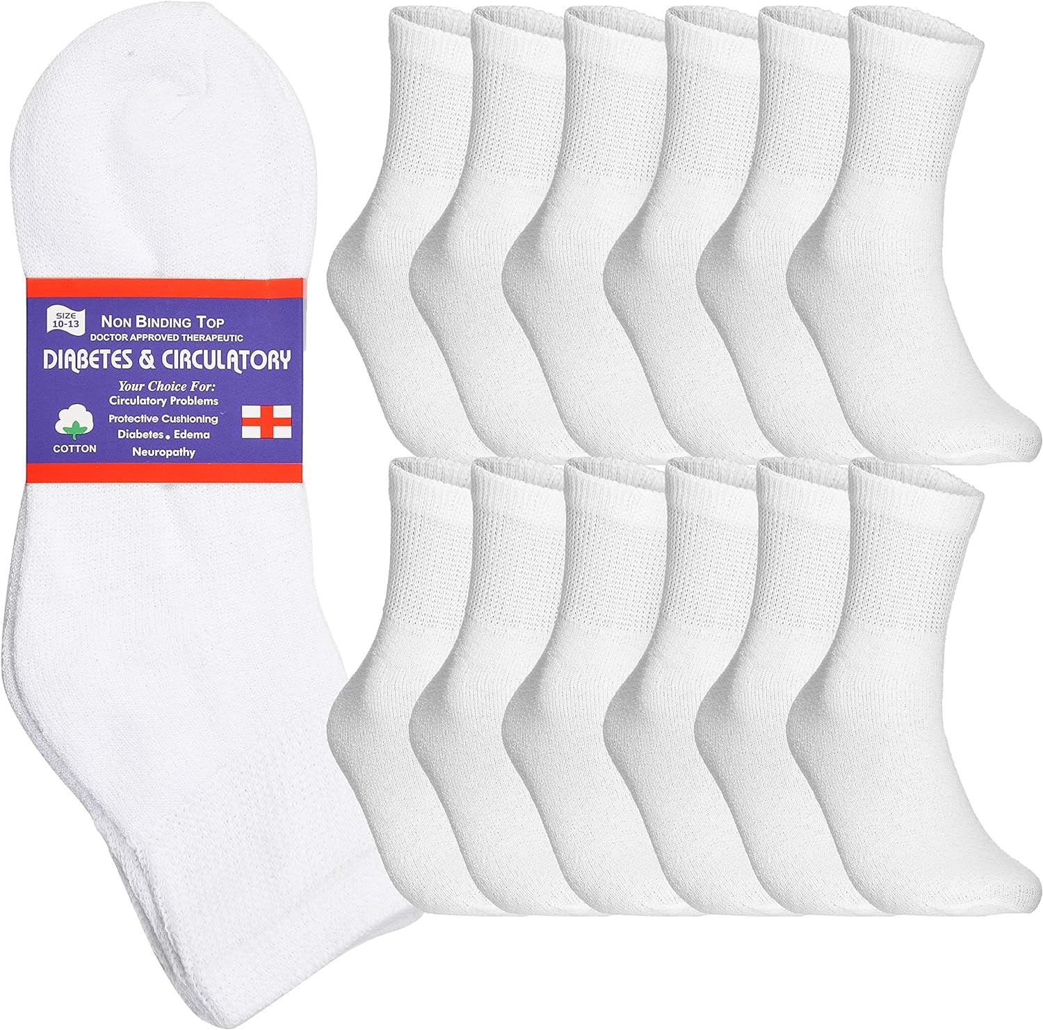 Special Essentials Non-Binding Men's/Women's Cotton Diabetic Ankle Socks White 13-15 - Walmart.com